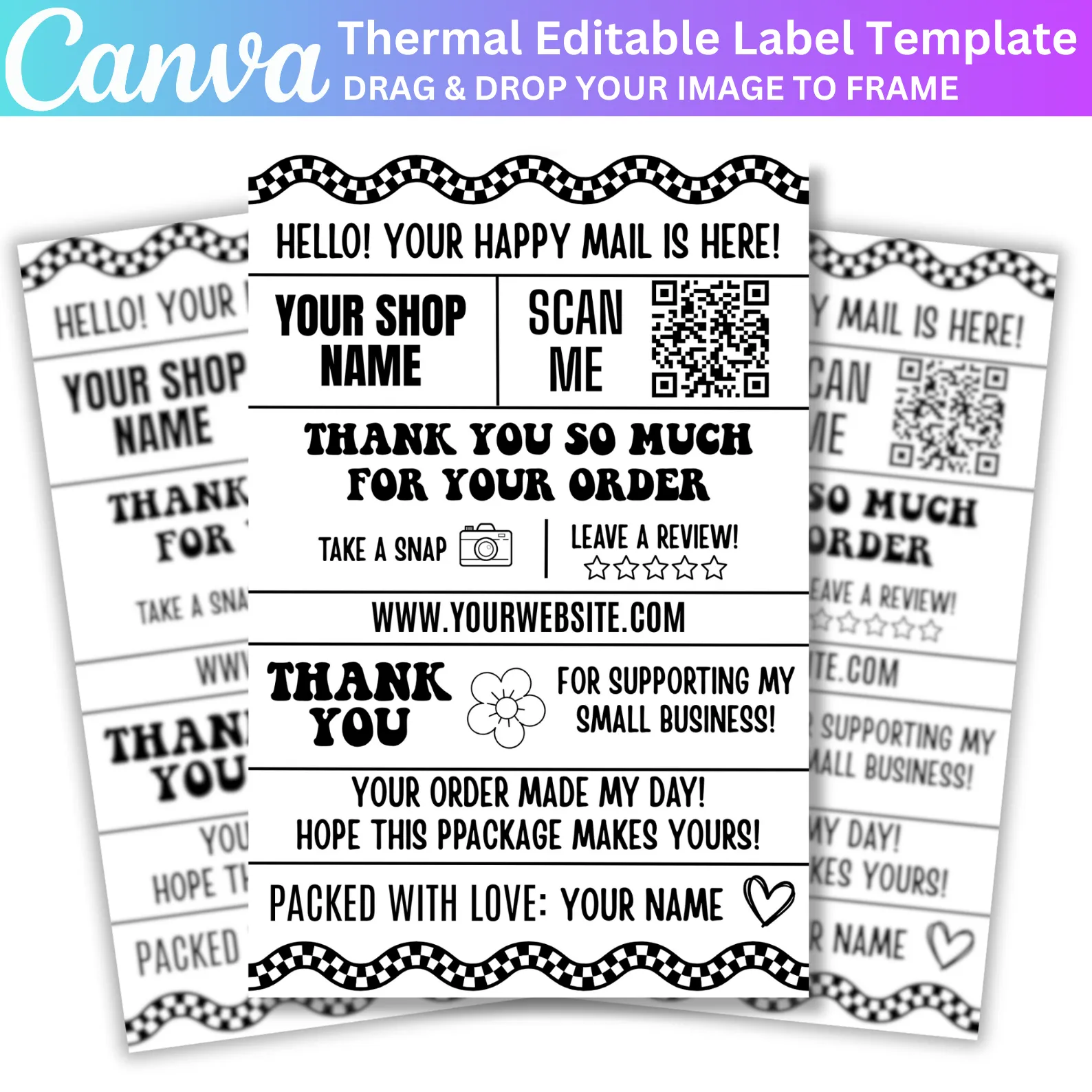 Canva Editable Thermal Label Template, Thank You For Your Order Labels ...