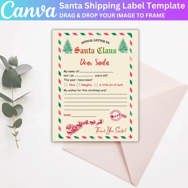 Letter To Santa Canva Template, Kids Letter To Santa, Holiday Printable ...