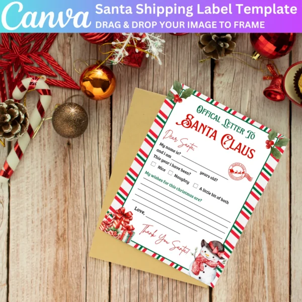 Letter To Santa Canva Template, Kids Letter To Santa, Holiday Printable ...