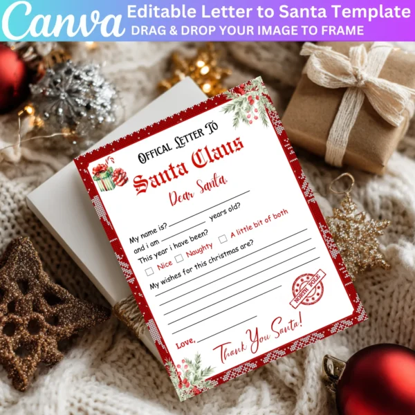 Letter To Santa Canva Template, Kids Letter To Santa, Holiday Printable ...