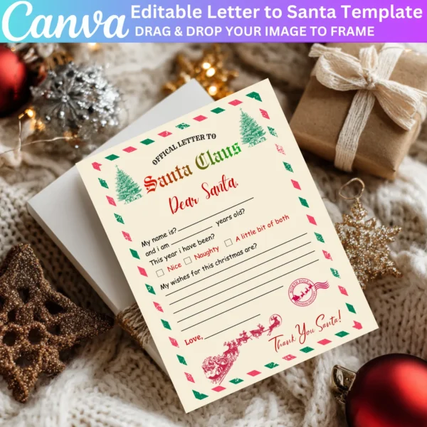 Letter To Santa Canva Template, Kids Letter To Santa, Holiday Printable ...