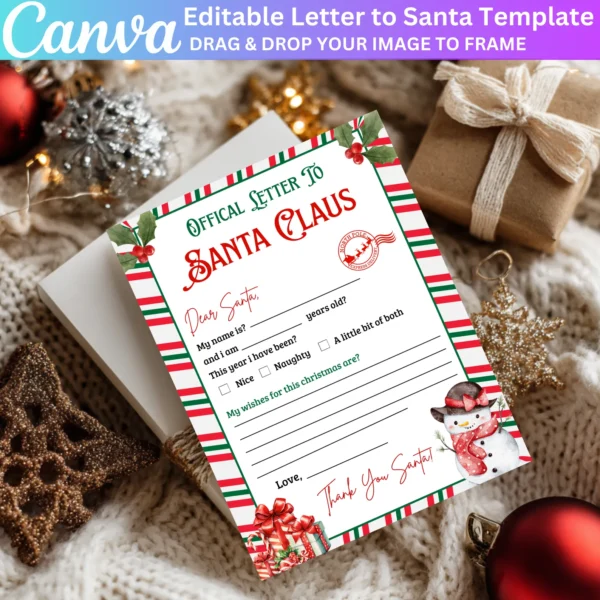 Letter To Santa Canva Template, Kids Letter To Santa, Holiday Printable ...